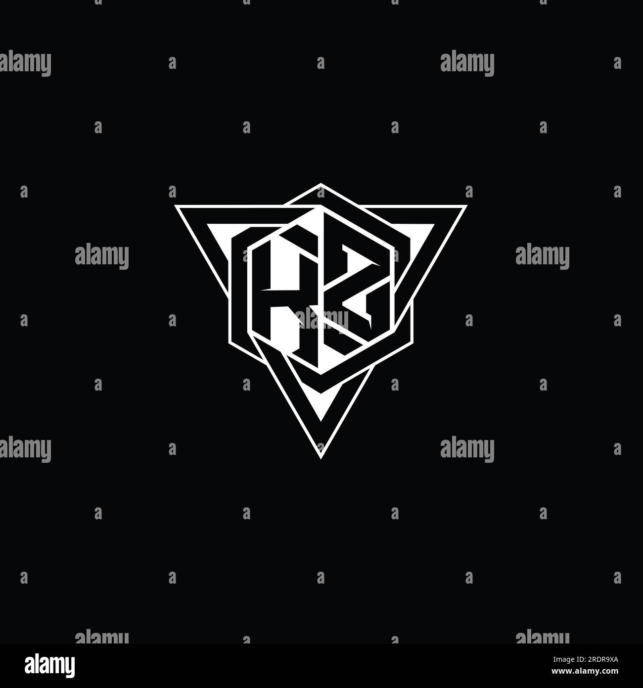 KZ Letter Logo monogram hexagon shape with triangle geometric outline ...