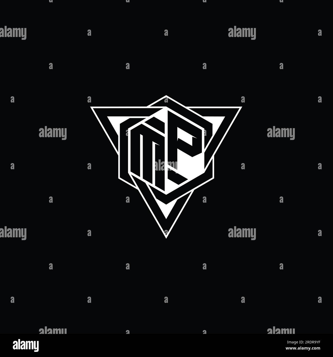 MP Letter Logo monogram hexagon shape with triangle geometric outline ...