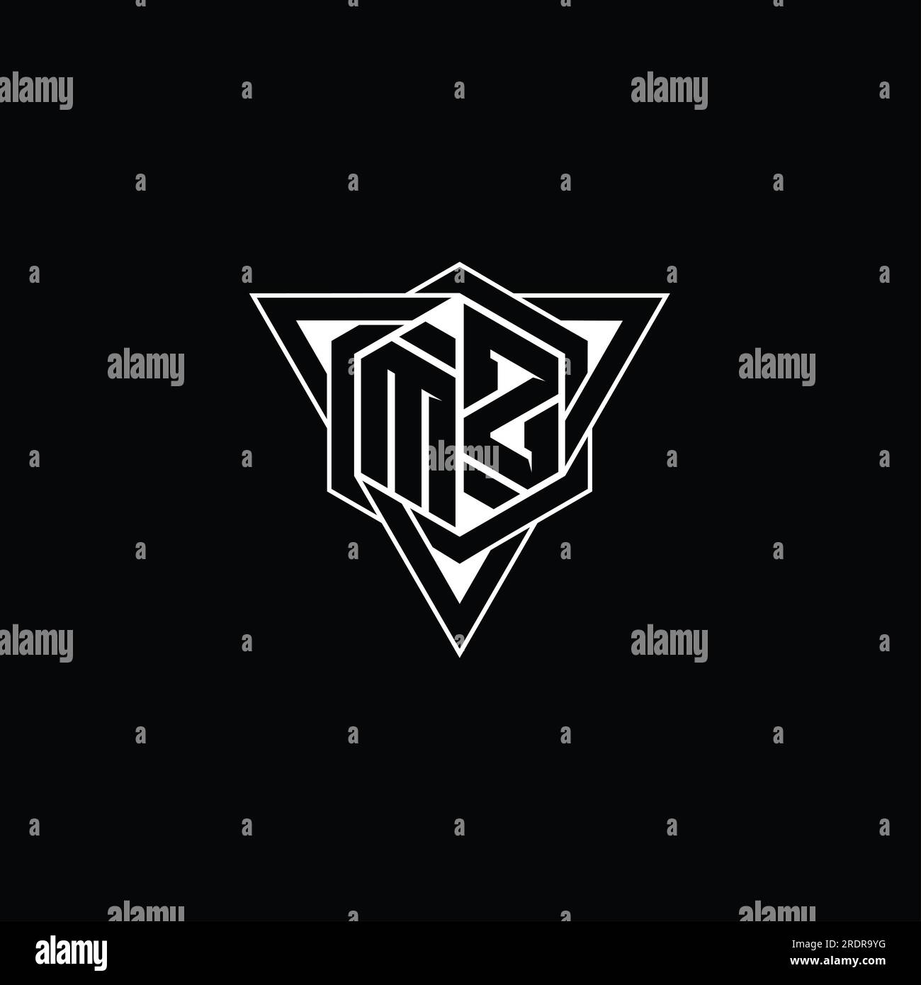 MZ Letter Logo monogram hexagon shape with triangle geometric outline sharp modern style design ...