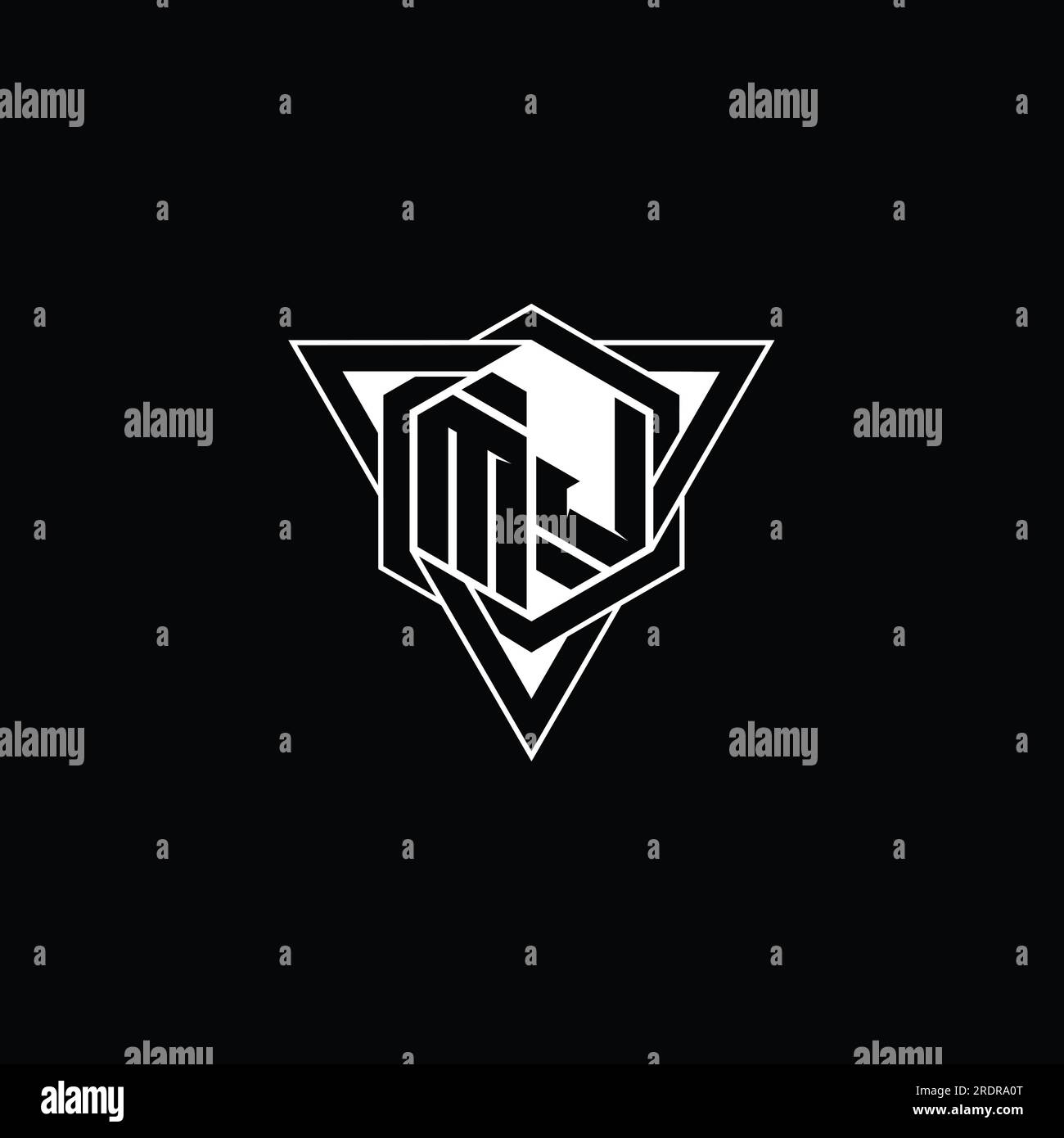 MJ Letter Logo monogram hexagon shape with triangle geometric outline ...