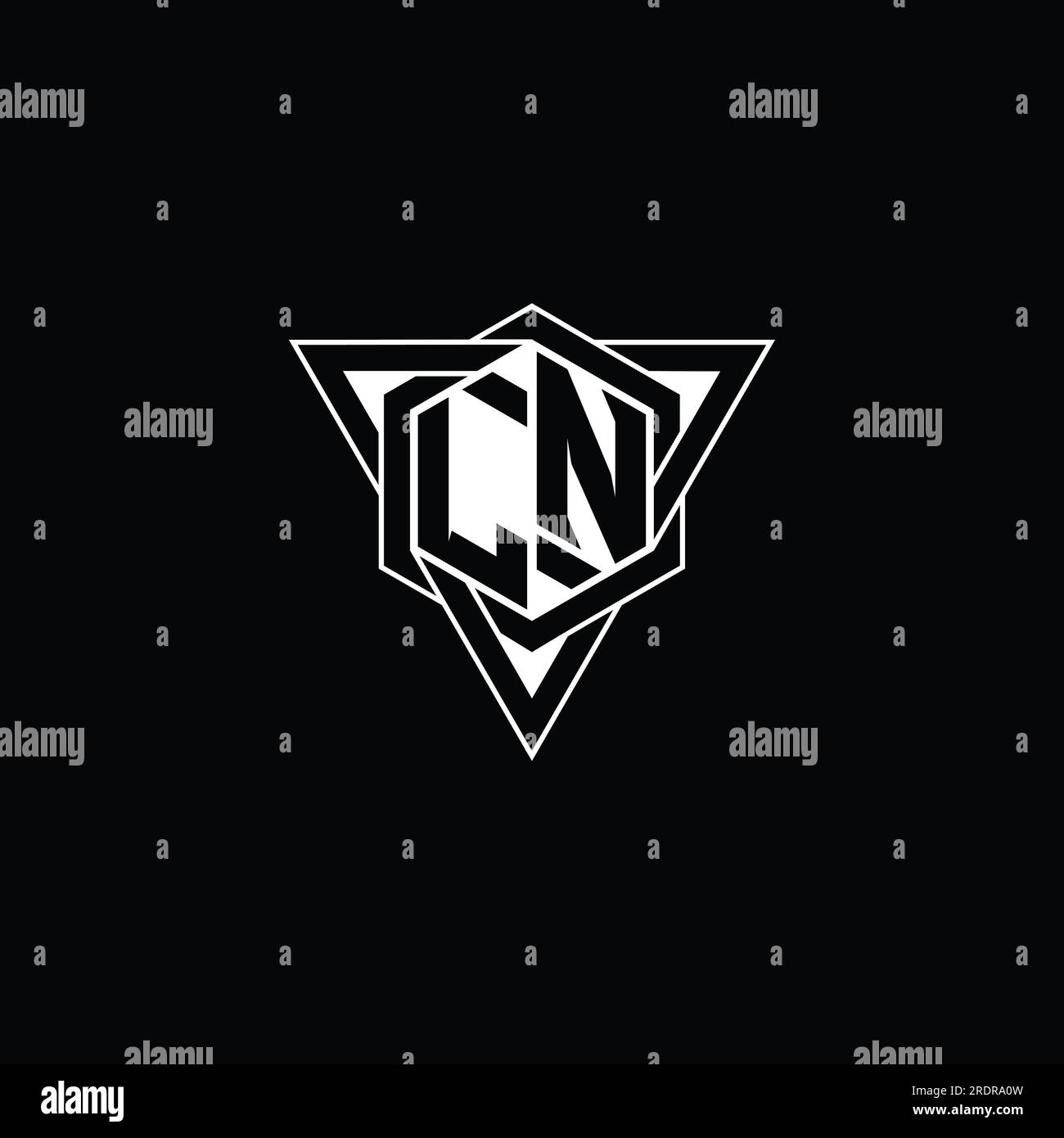 LN Letter Logo monogram hexagon shape with triangle geometric outline sharp modern style design ...
