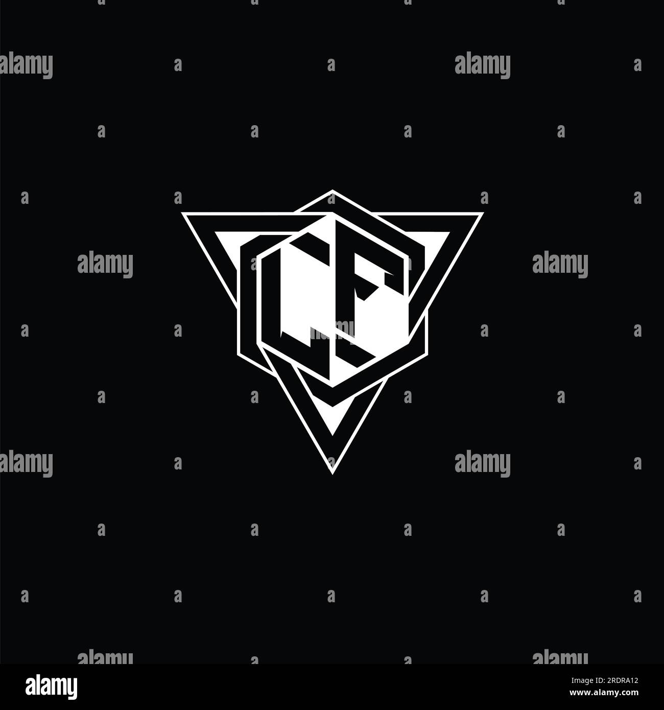 LF Letter Logo monogram hexagon shape with triangle geometric outline sharp modern style design ...