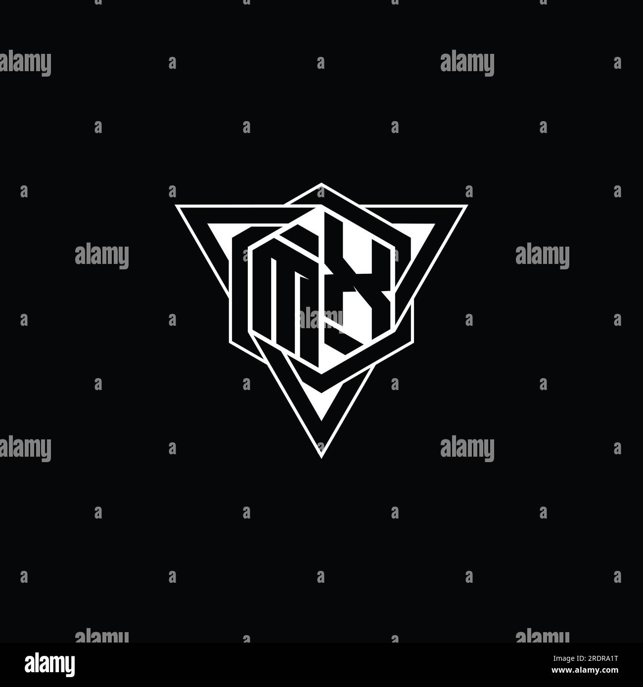 MX Letter Logo monogram hexagon shape with triangle geometric outline sharp modern style design ...