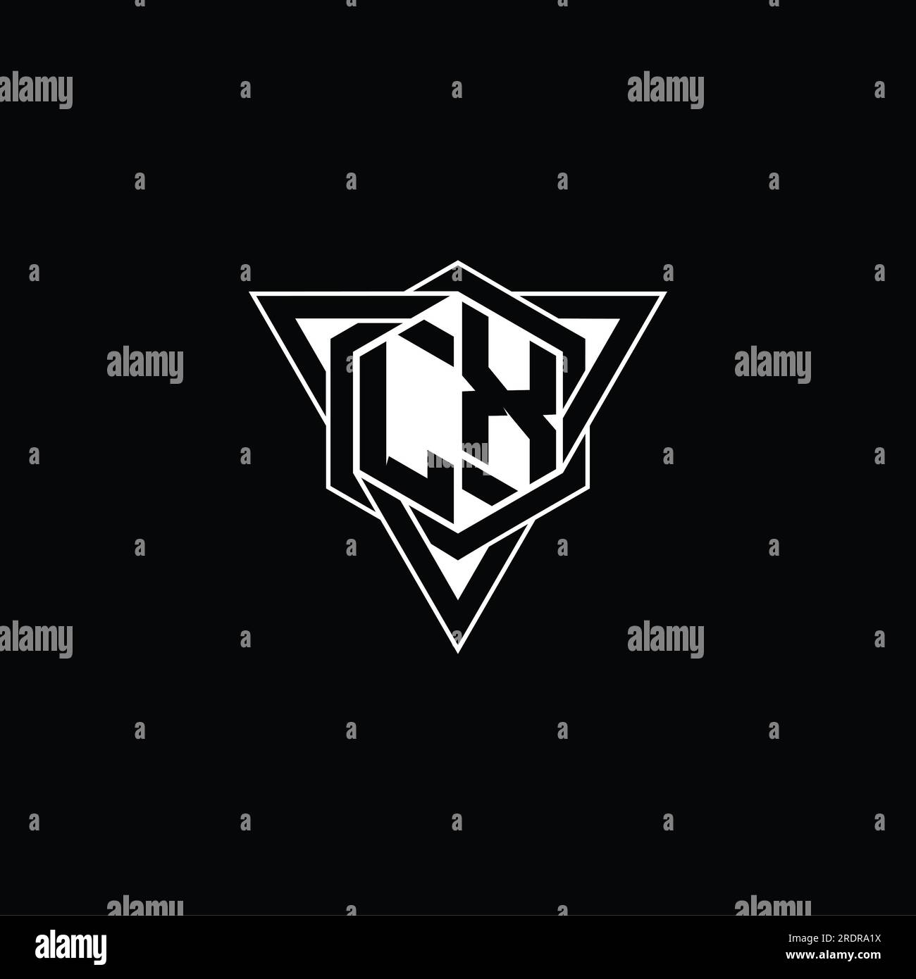 LX Letter Logo monogram hexagon shape with triangle geometric outline sharp modern style design ...