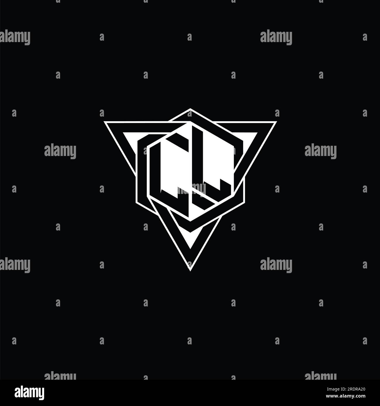 LL Letter Logo monogram hexagon shape with triangle geometric outline sharp modern style design ...