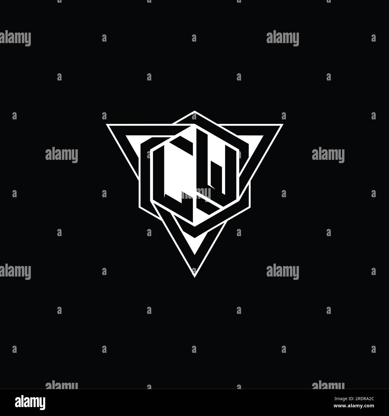 LW Letter Logo monogram hexagon shape with triangle geometric outline sharp modern style design ...