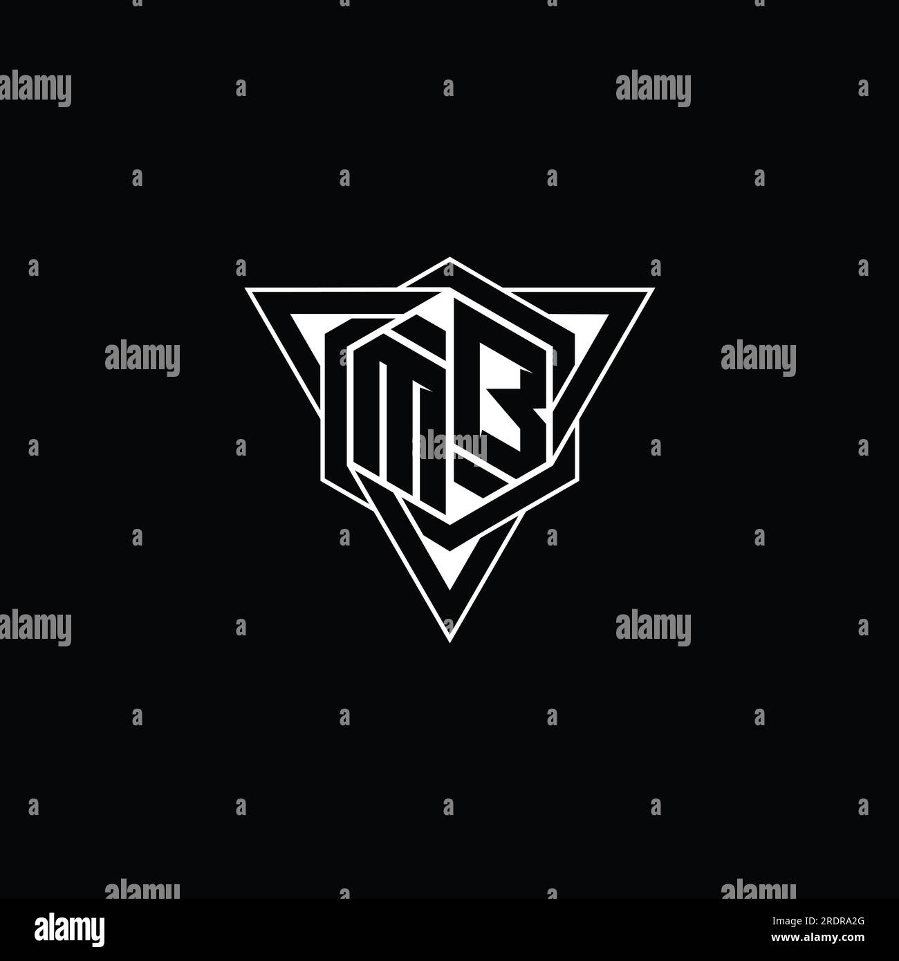 MB Letter Logo monogram hexagon shape with triangle geometric outline sharp modern style design ...