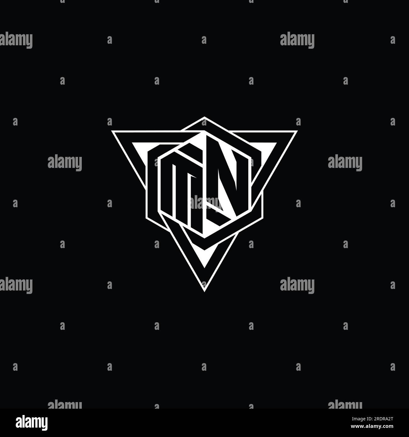 MN Letter Logo monogram hexagon shape with triangle geometric outline ...