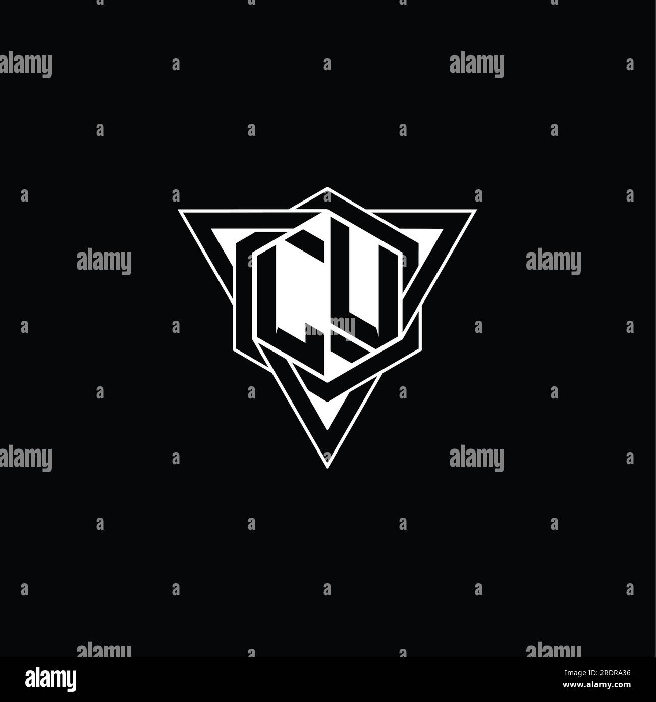 LU Letter Logo monogram hexagon shape with triangle geometric outline sharp modern style design ...