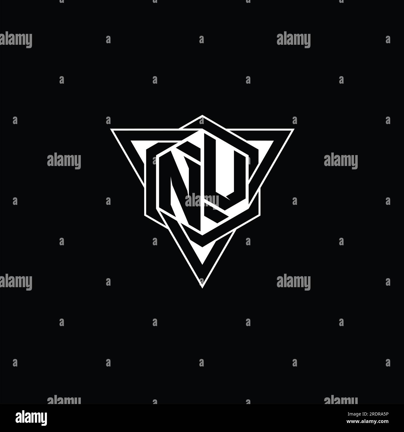 NV Letter Logo monogram hexagon shape with triangle geometric outline sharp modern style design ...