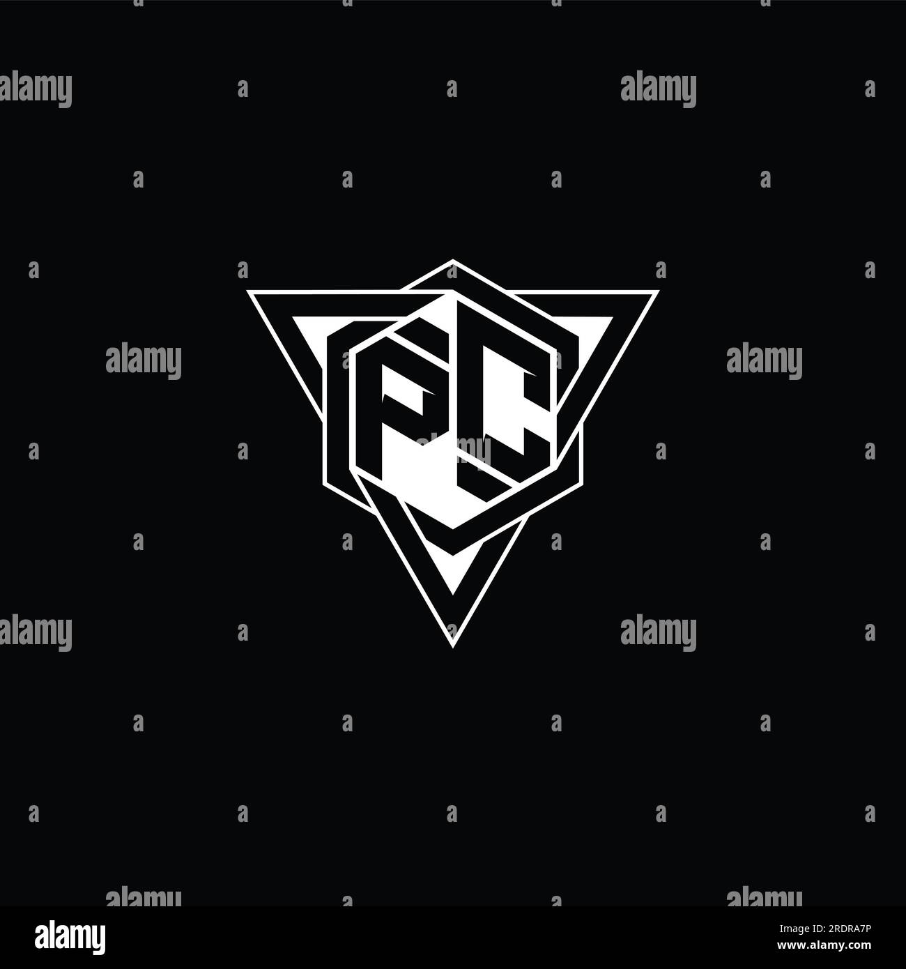 PC Letter Logo monogram hexagon shape with triangle geometric outline ...