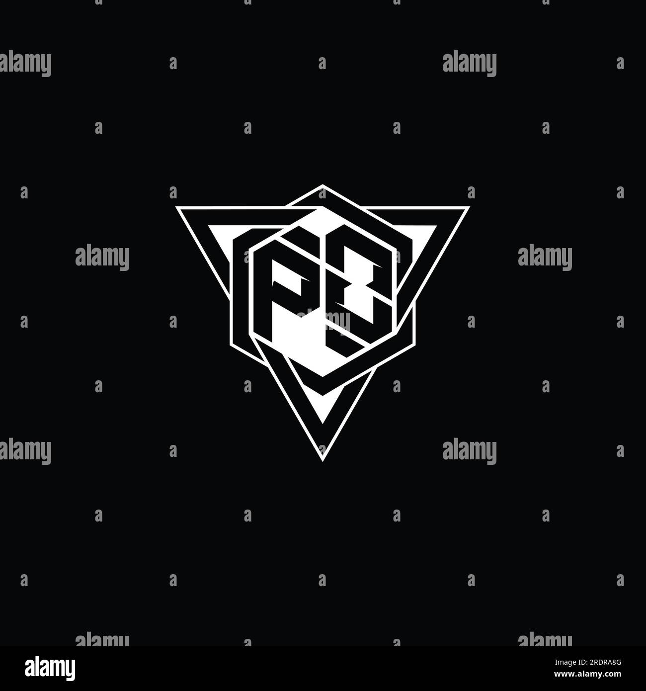 PO Letter Logo monogram hexagon shape with triangle geometric outline sharp modern style design ...