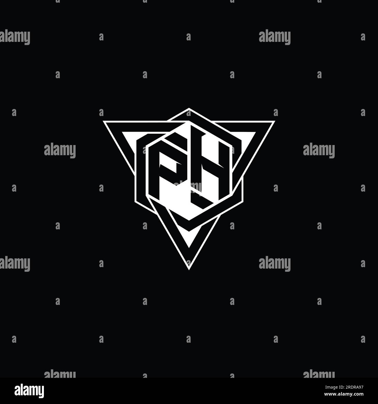 PH Letter Logo monogram hexagon shape with triangle geometric outline ...