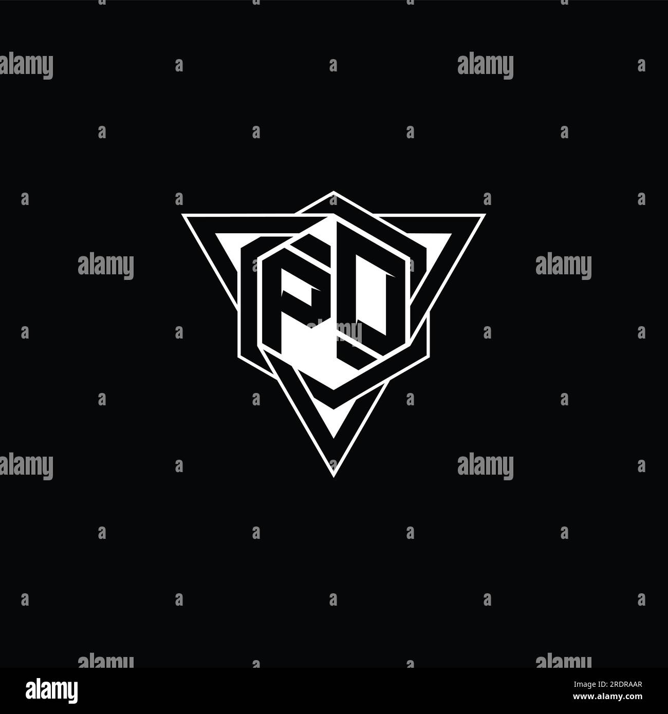 PD Letter Logo monogram hexagon shape with triangle geometric outline ...