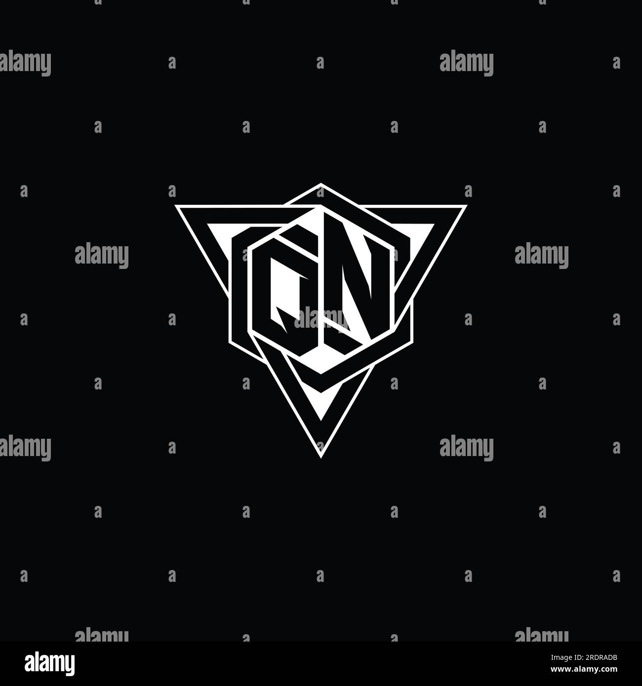 QN Letter Logo monogram hexagon shape with triangle geometric outline ...