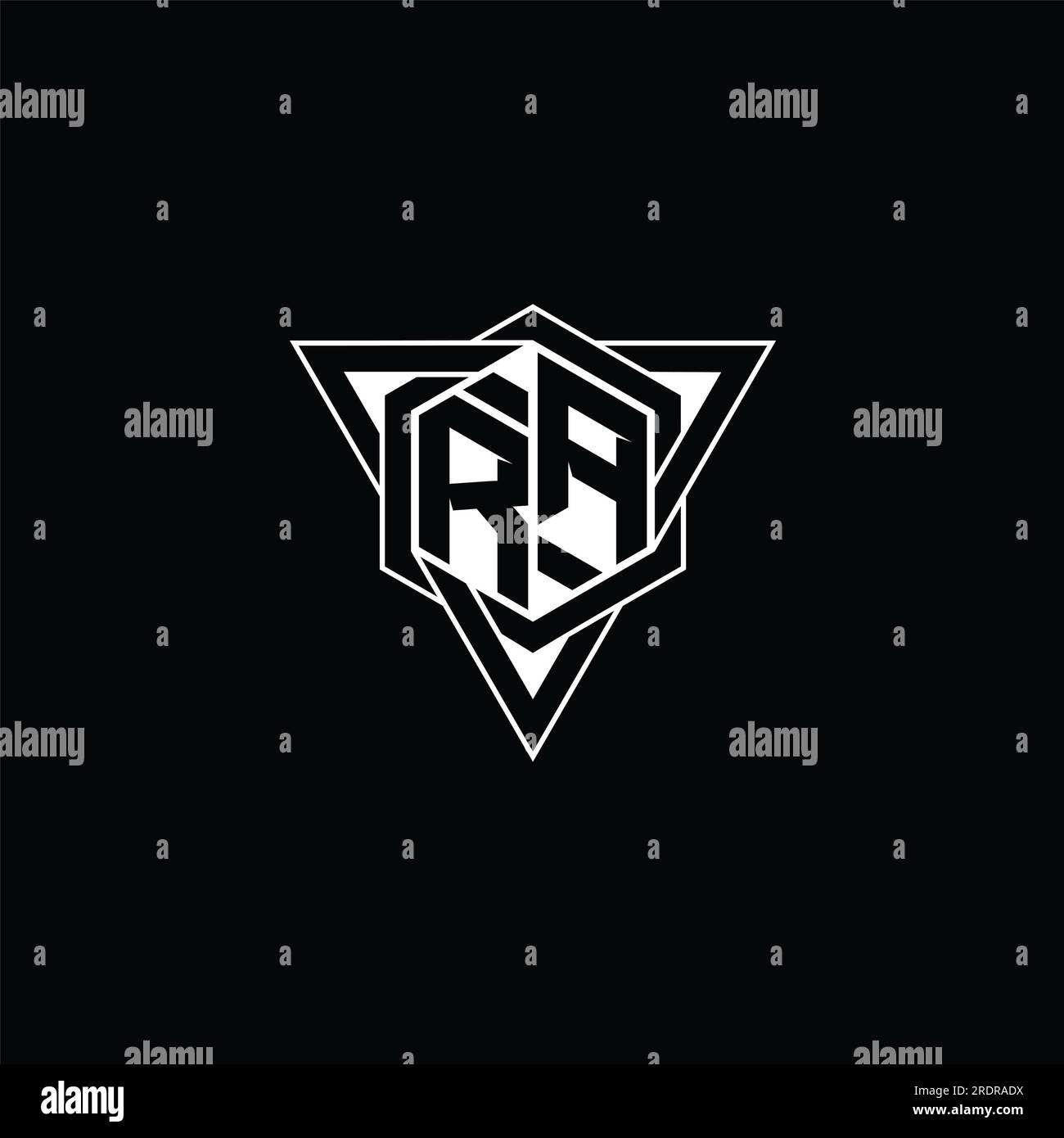 RA Letter Logo monogram hexagon shape with triangle geometric outline ...