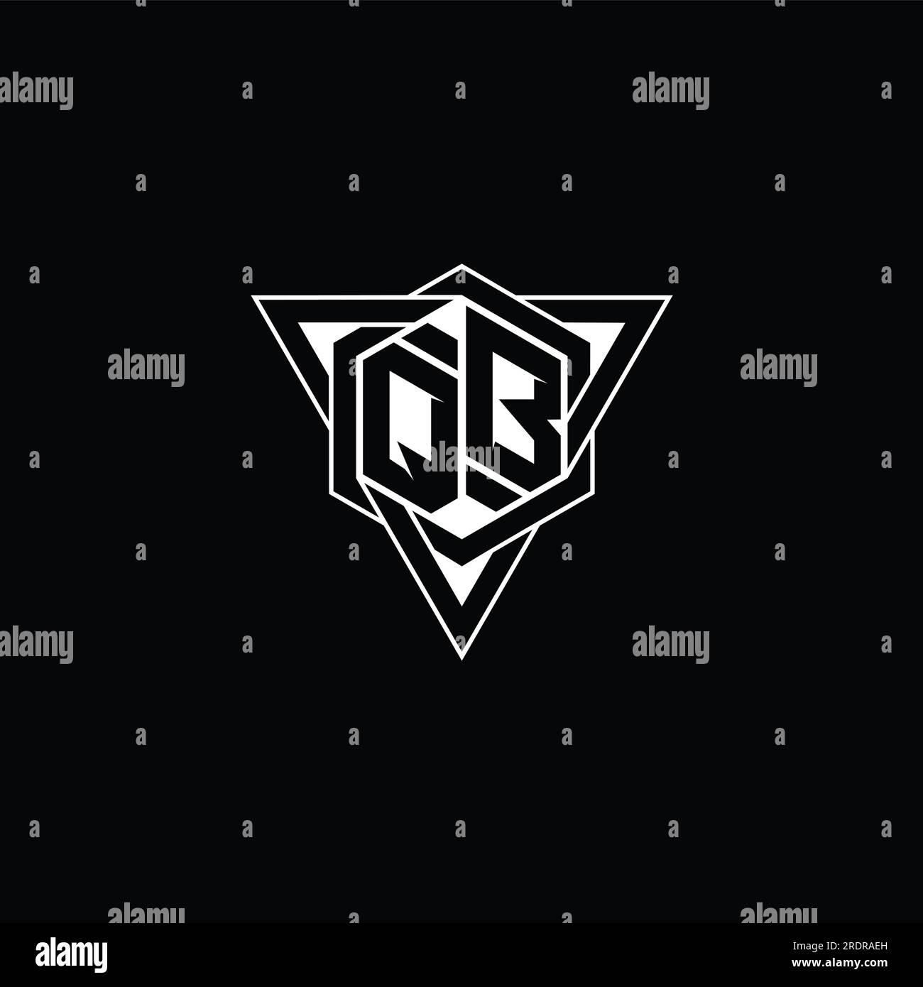 QB Letter Logo monogram hexagon shape with triangle geometric outline sharp modern style design ...