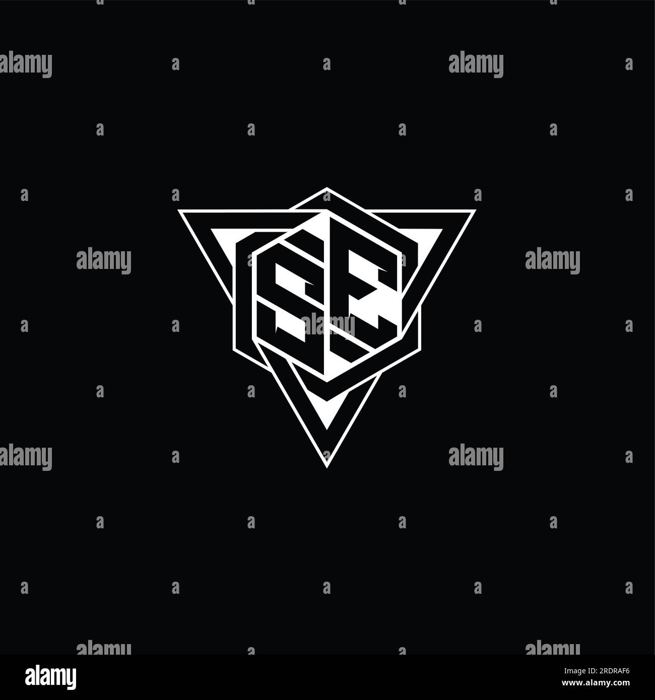 SE Letter Logo monogram hexagon shape with triangle geometric outline ...
