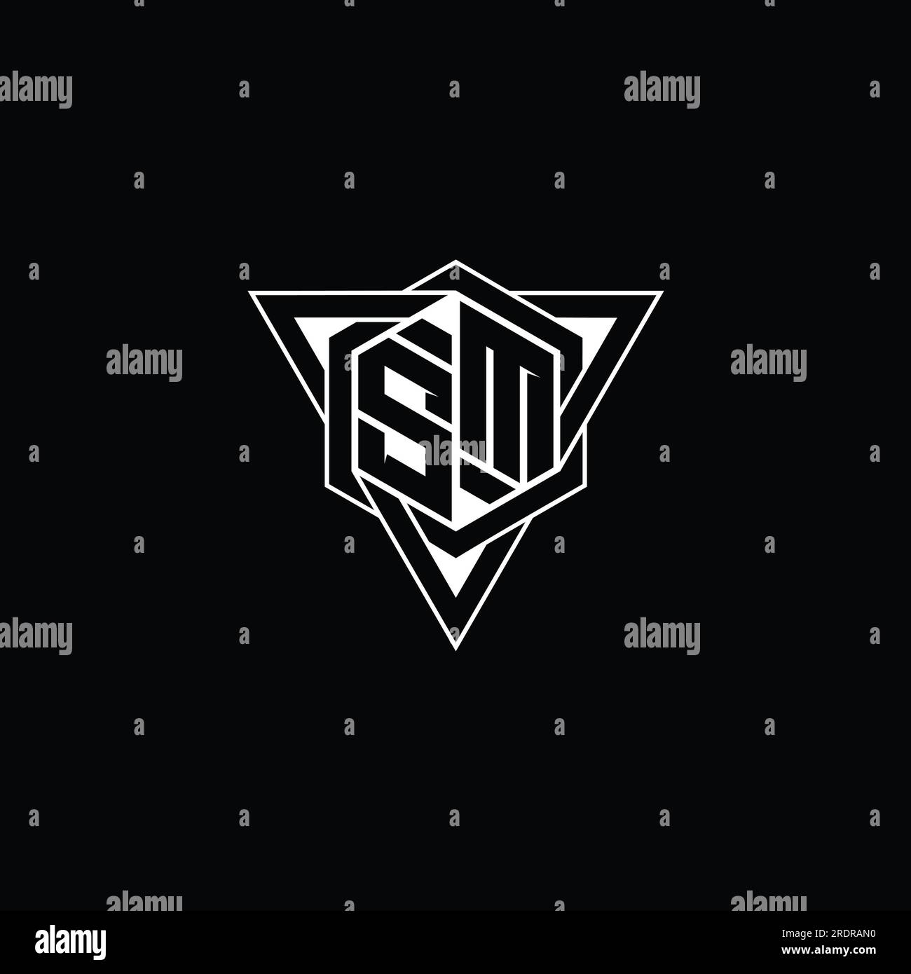 SM Letter Logo monogram hexagon shape with triangle geometric outline ...