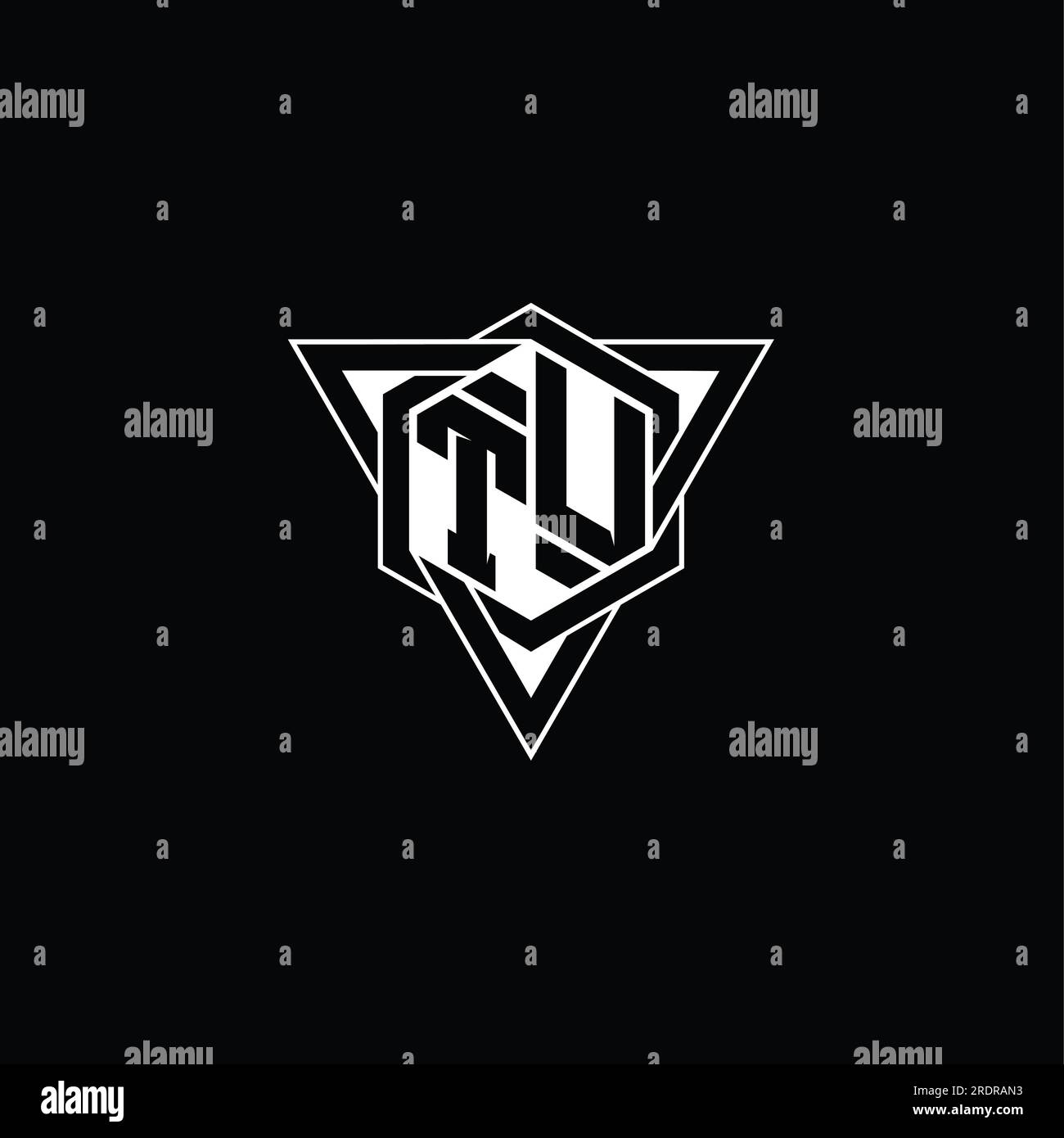 TU Letter Logo monogram hexagon shape with triangle geometric outline sharp modern style design ...