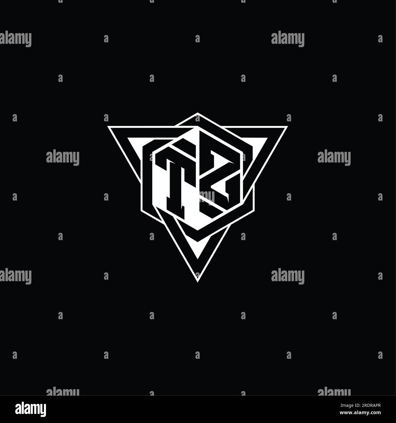 TZ Letter Logo monogram hexagon shape with triangle geometric outline sharp modern style design ...