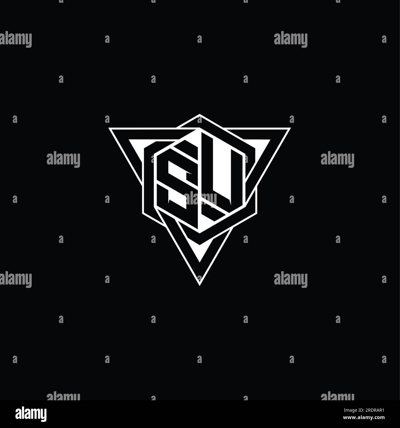 SU Letter Logo monogram hexagon shape with triangle geometric outline sharp modern style design ...