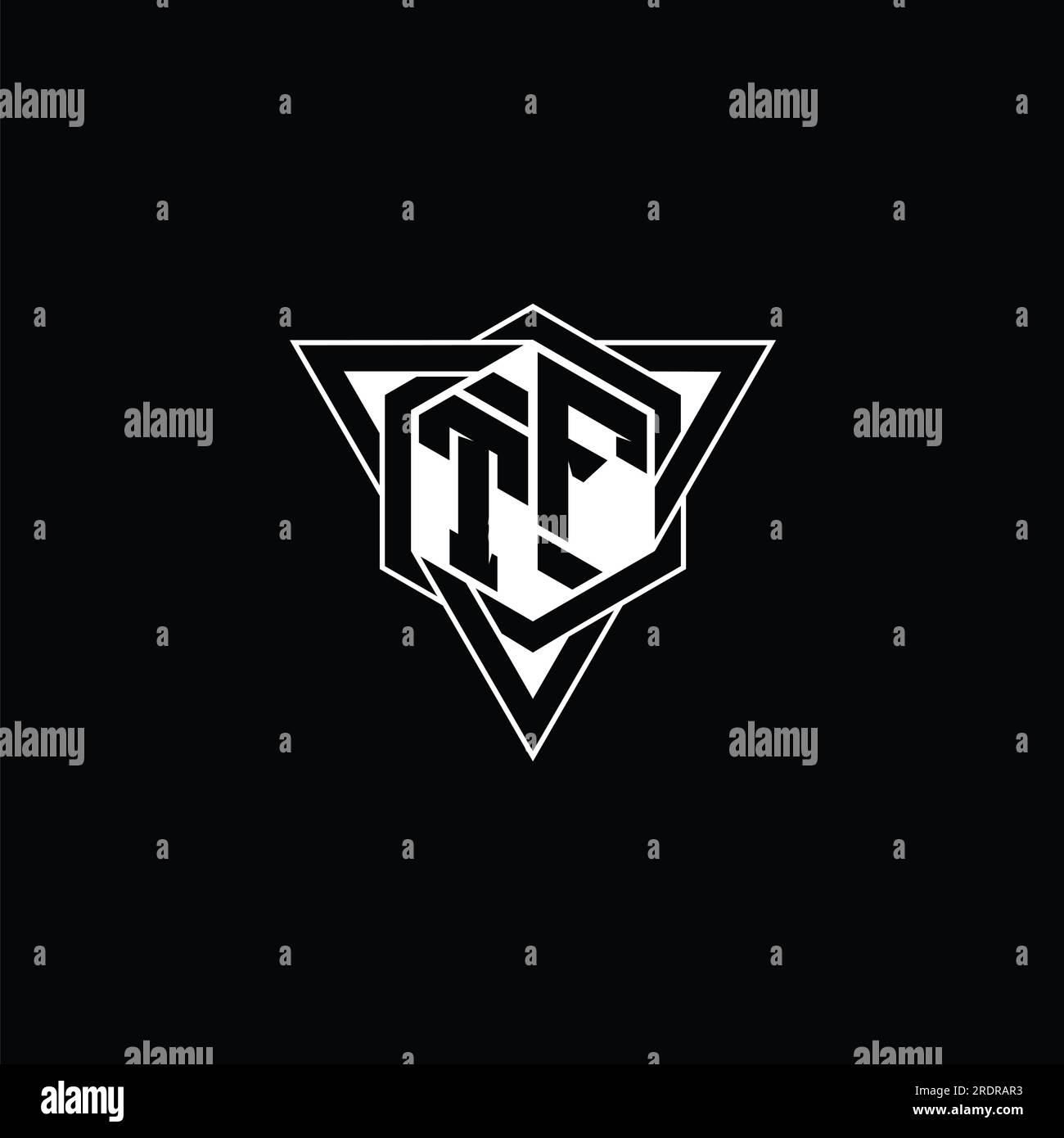 TF Letter Logo monogram hexagon shape with triangle geometric outline sharp modern style design ...