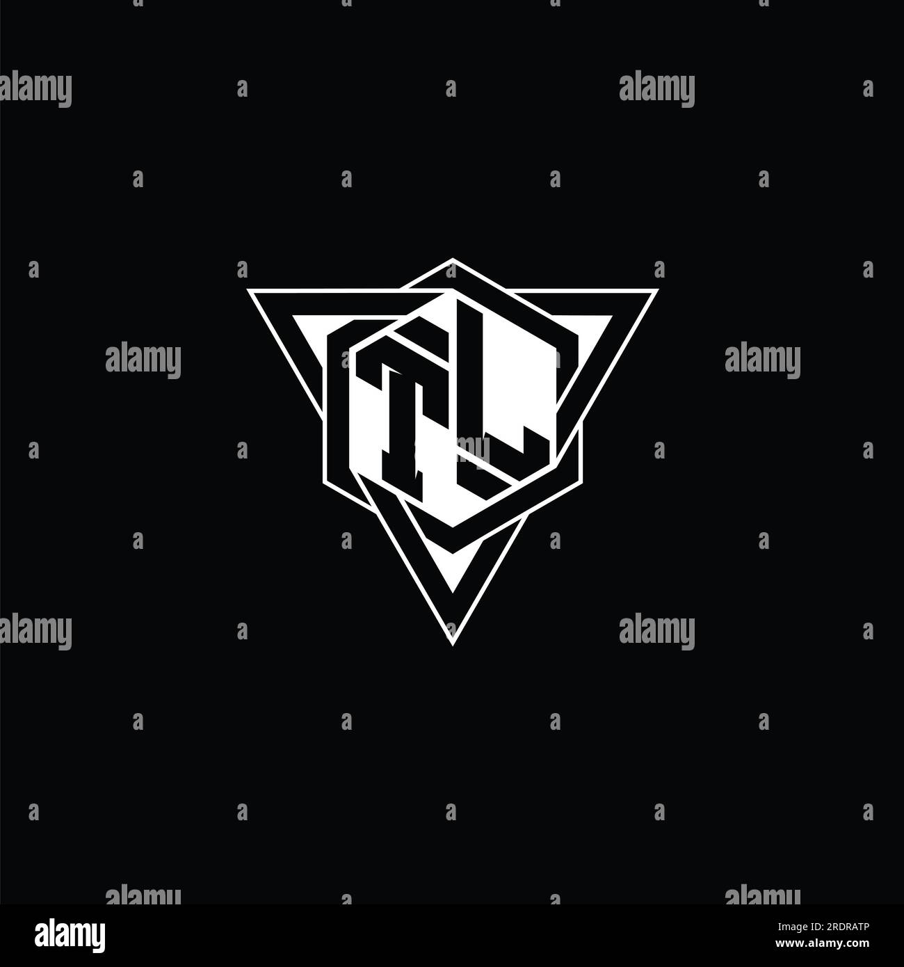 TL Letter Logo monogram hexagon shape with triangle geometric outline sharp modern style design ...