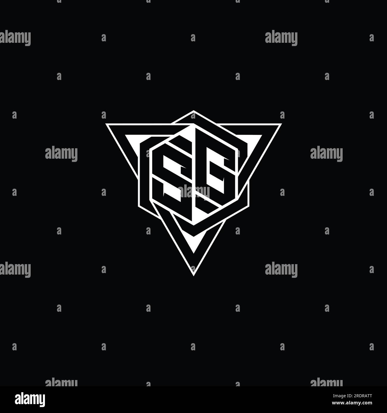 SG Letter Logo monogram hexagon shape with triangle geometric outline ...