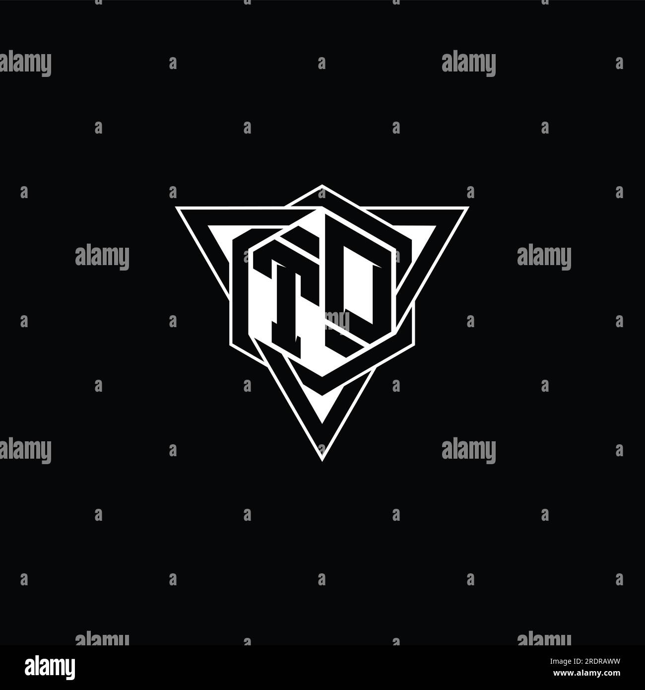 TD Letter Logo monogram hexagon shape with triangle geometric outline sharp modern style design ...