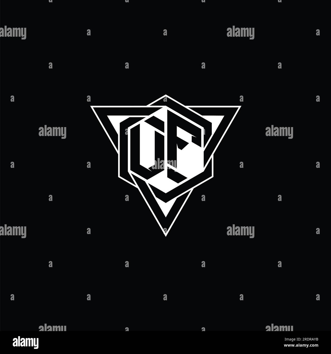 VF Letter Logo monogram hexagon shape with triangle geometric outline sharp modern style design ...