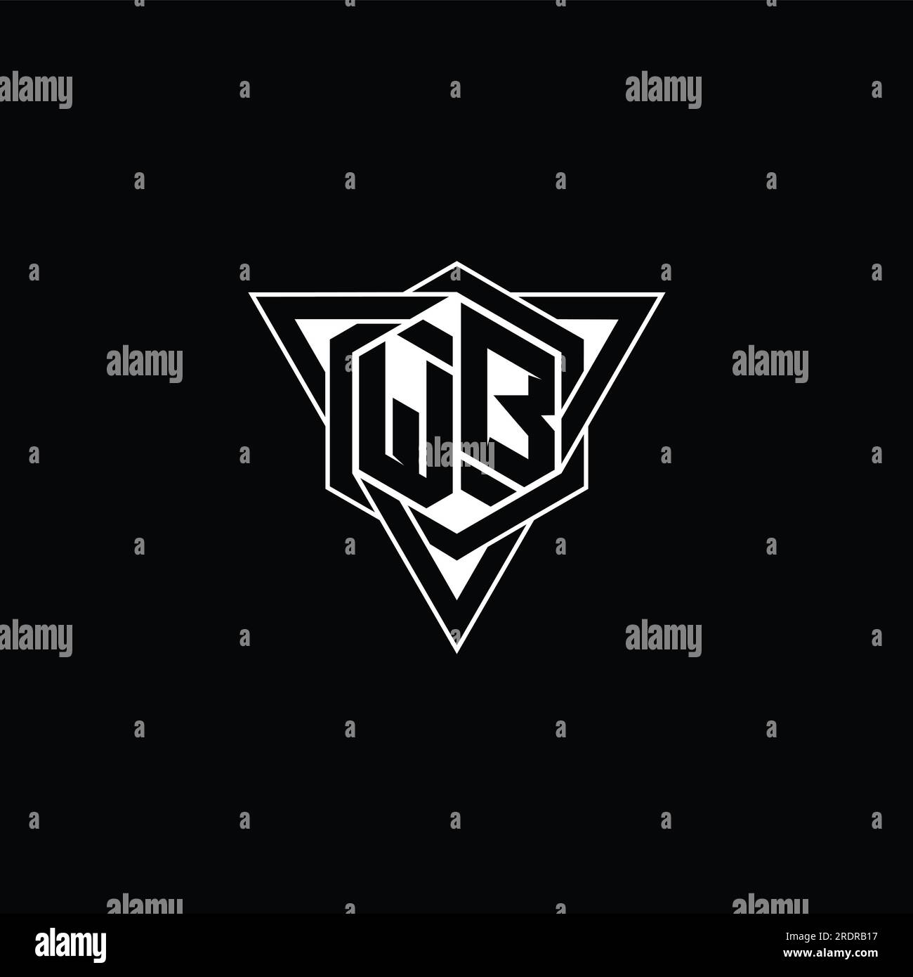 WB Letter Logo monogram hexagon shape with triangle geometric outline ...