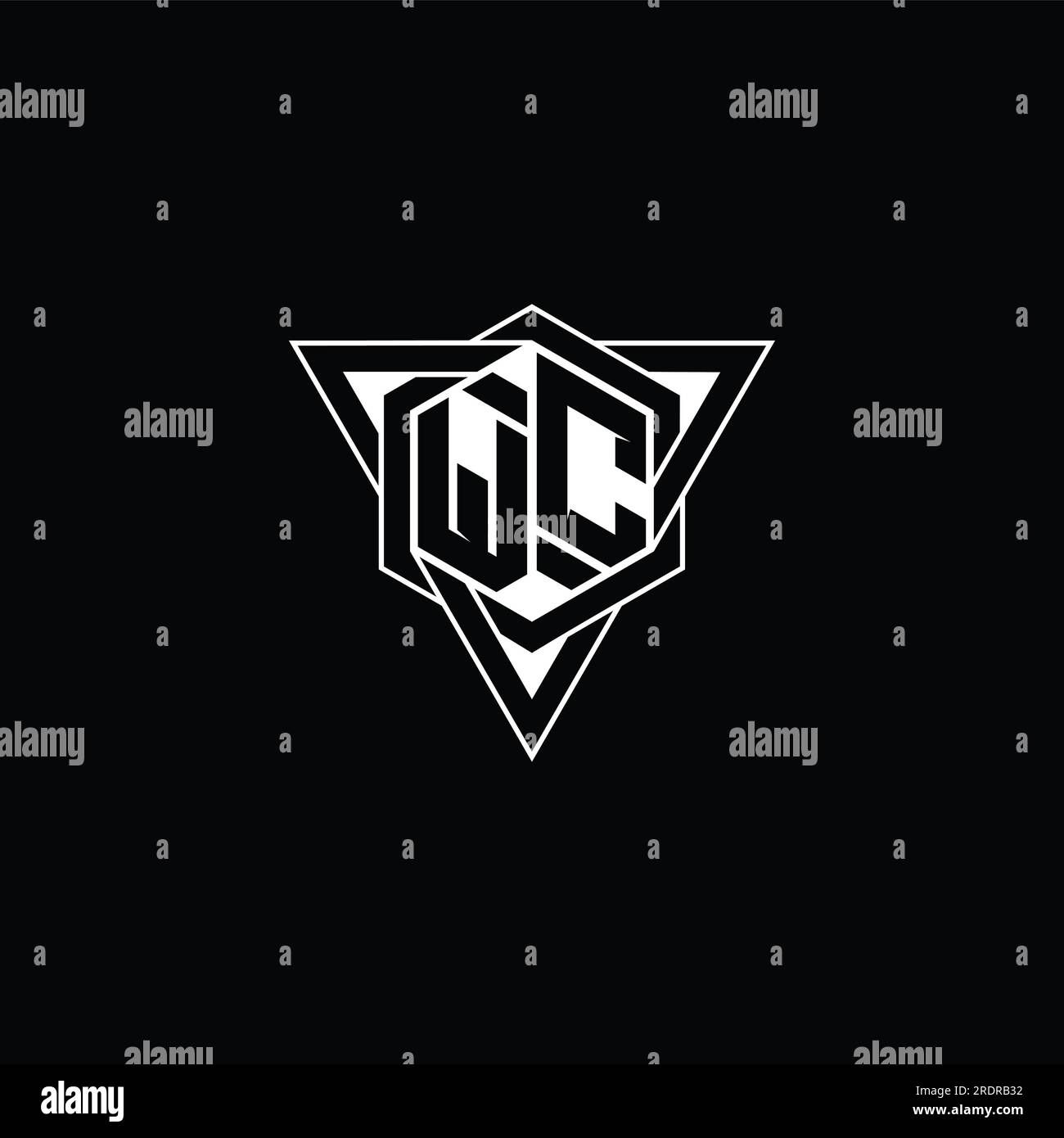 WC Letter Logo monogram hexagon shape with triangle geometric outline sharp modern style design ...