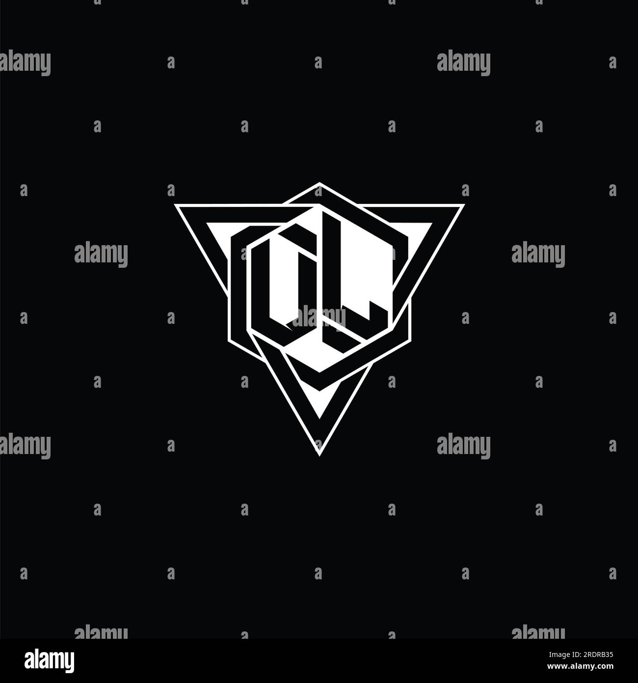 VL Letter Logo monogram hexagon shape with triangle geometric outline sharp modern style design ...