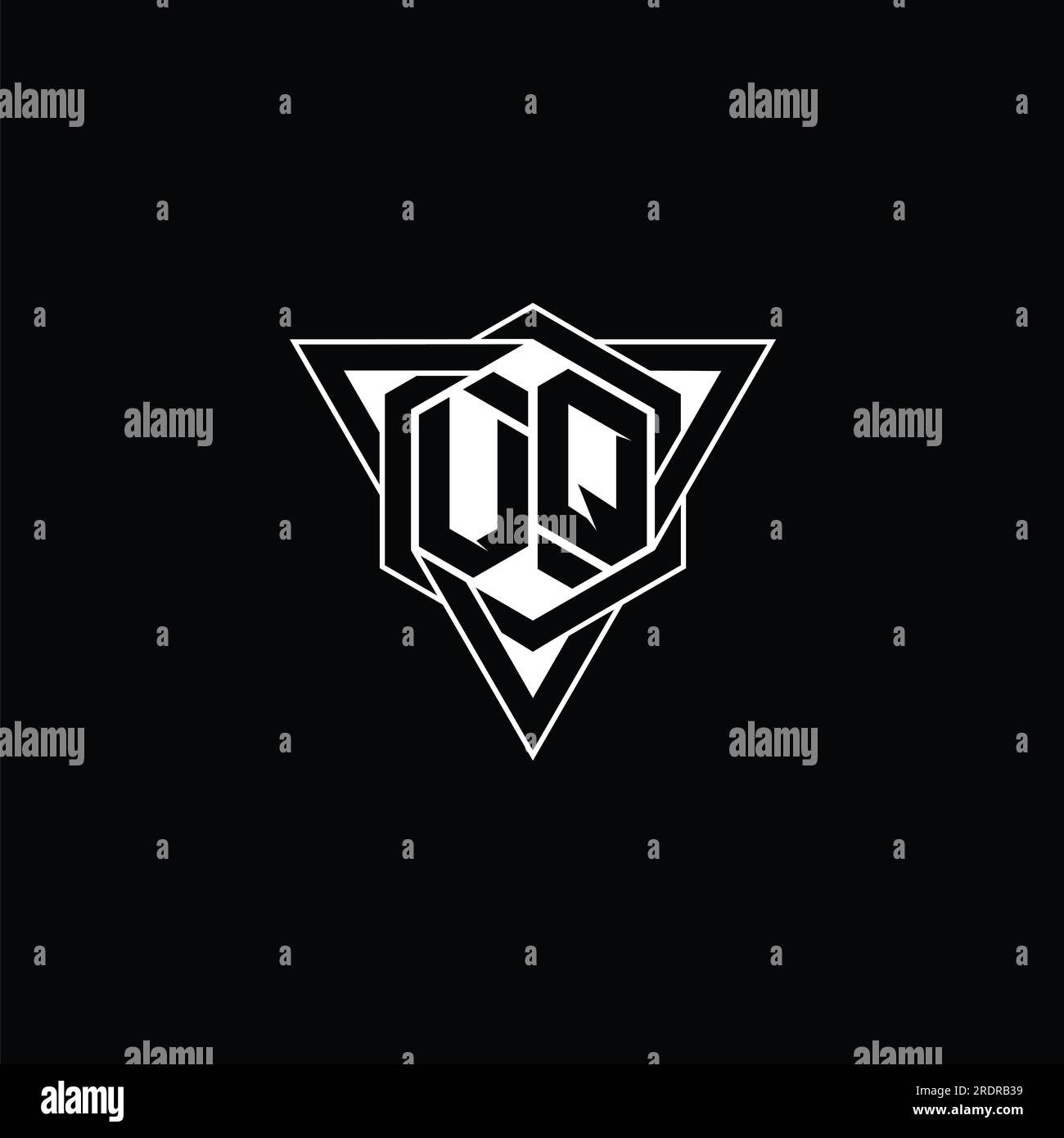 VQ Letter Logo monogram hexagon shape with triangle geometric outline sharp modern style design ...