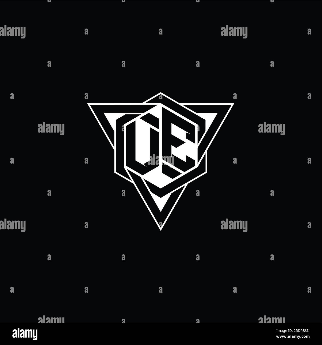 VE Letter Logo monogram hexagon shape with triangle geometric outline sharp modern style design ...