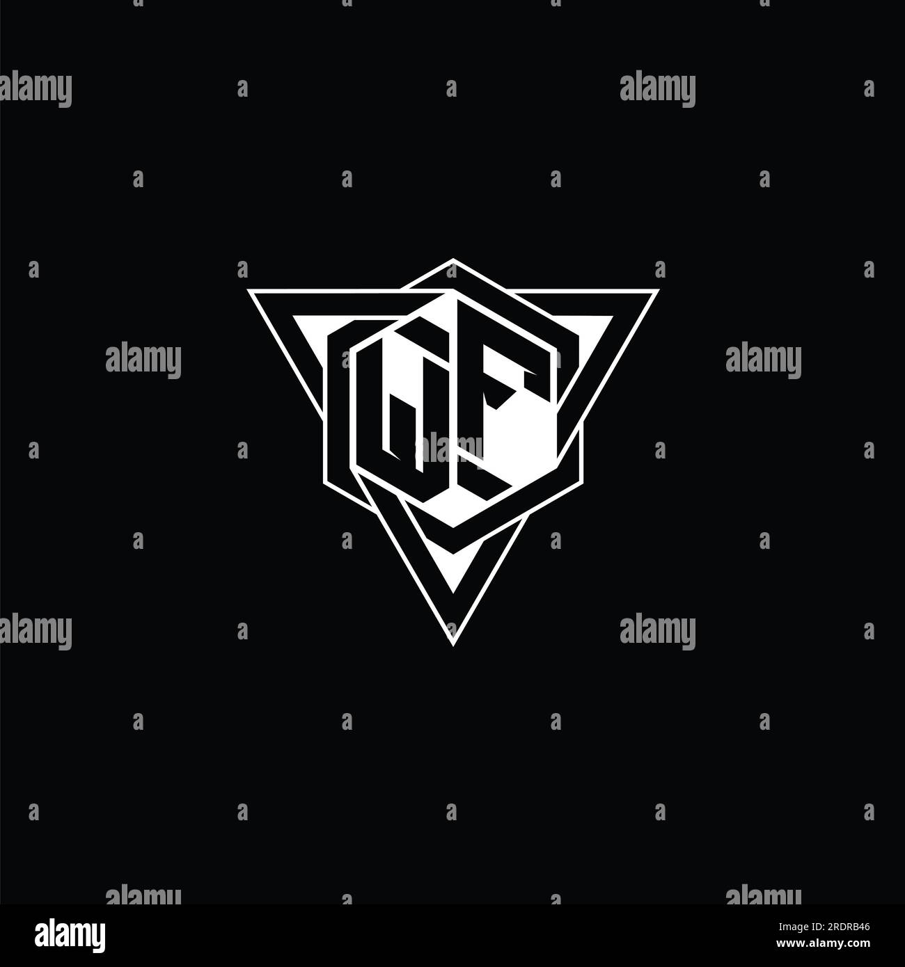 WF Letter Logo monogram hexagon shape with triangle geometric outline sharp modern style design ...
