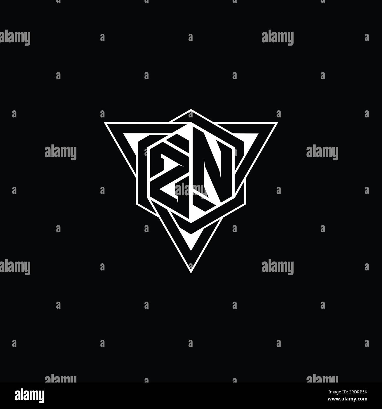 ZN Letter Logo monogram hexagon shape with triangle geometric outline ...
