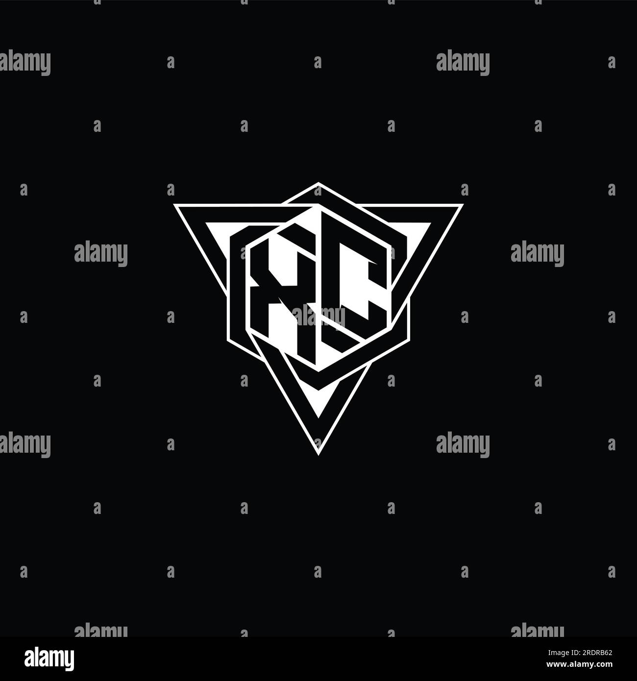 XC Letter Logo monogram hexagon shape with triangle geometric outline sharp modern style design ...