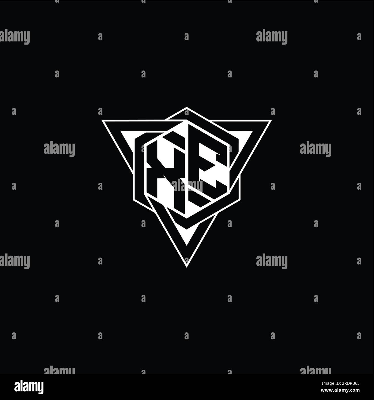 XE Letter Logo monogram hexagon shape with triangle geometric outline sharp modern style design ...