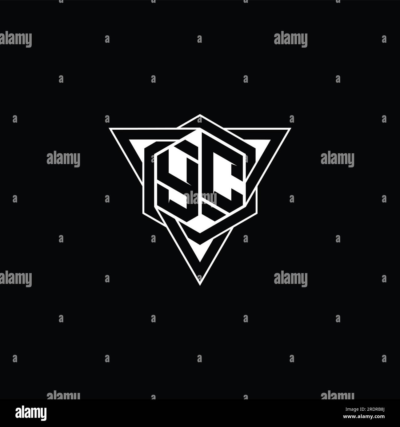 YC Letter Logo monogram hexagon shape with triangle geometric outline sharp modern style design ...