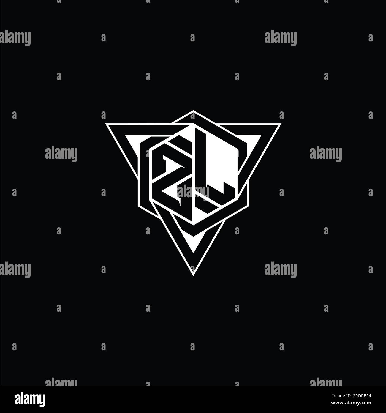 ZL Letter Logo monogram hexagon shape with triangle geometric outline sharp modern style design ...