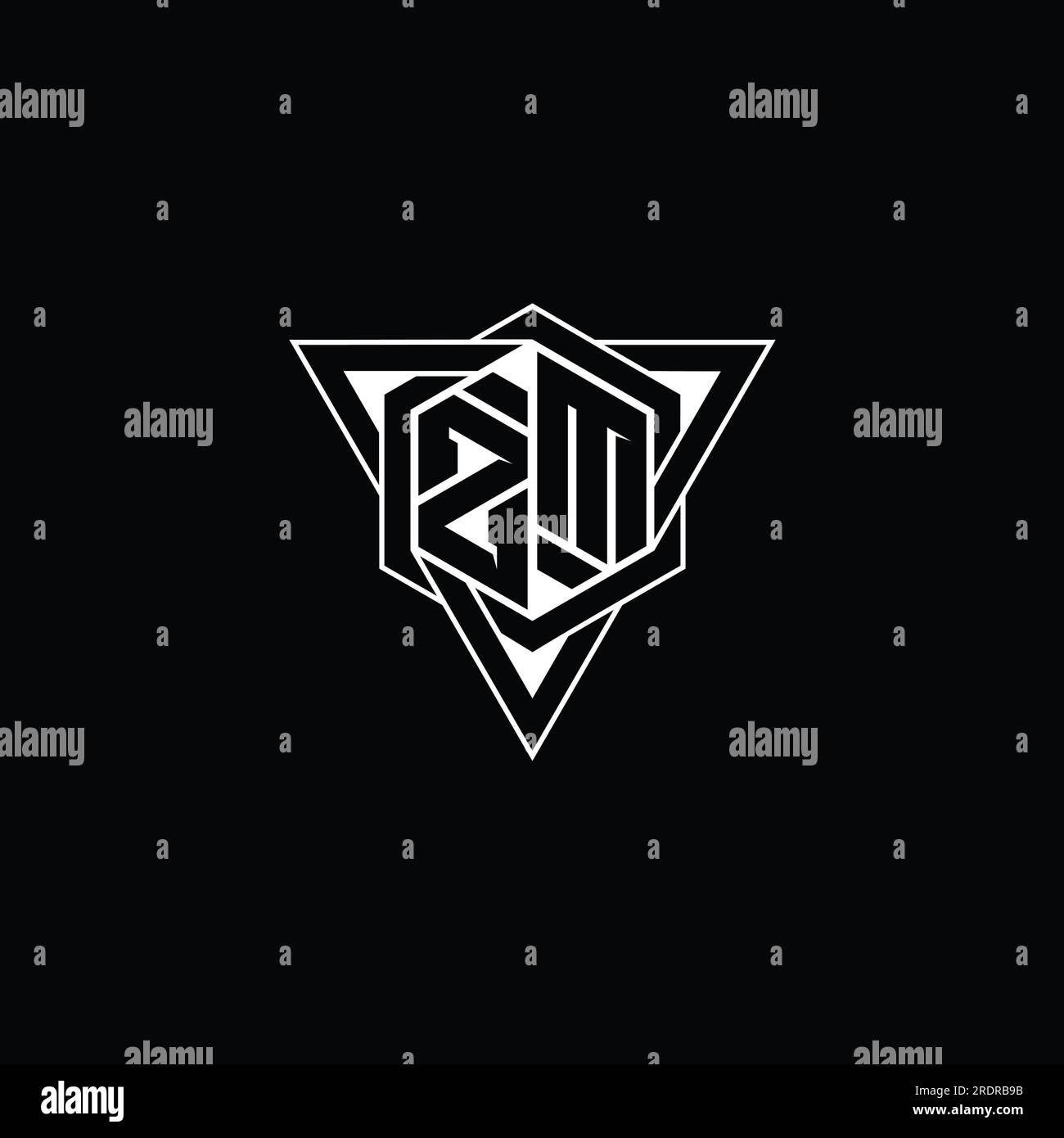 ZM Letter Logo monogram hexagon shape with triangle geometric outline sharp modern style design ...
