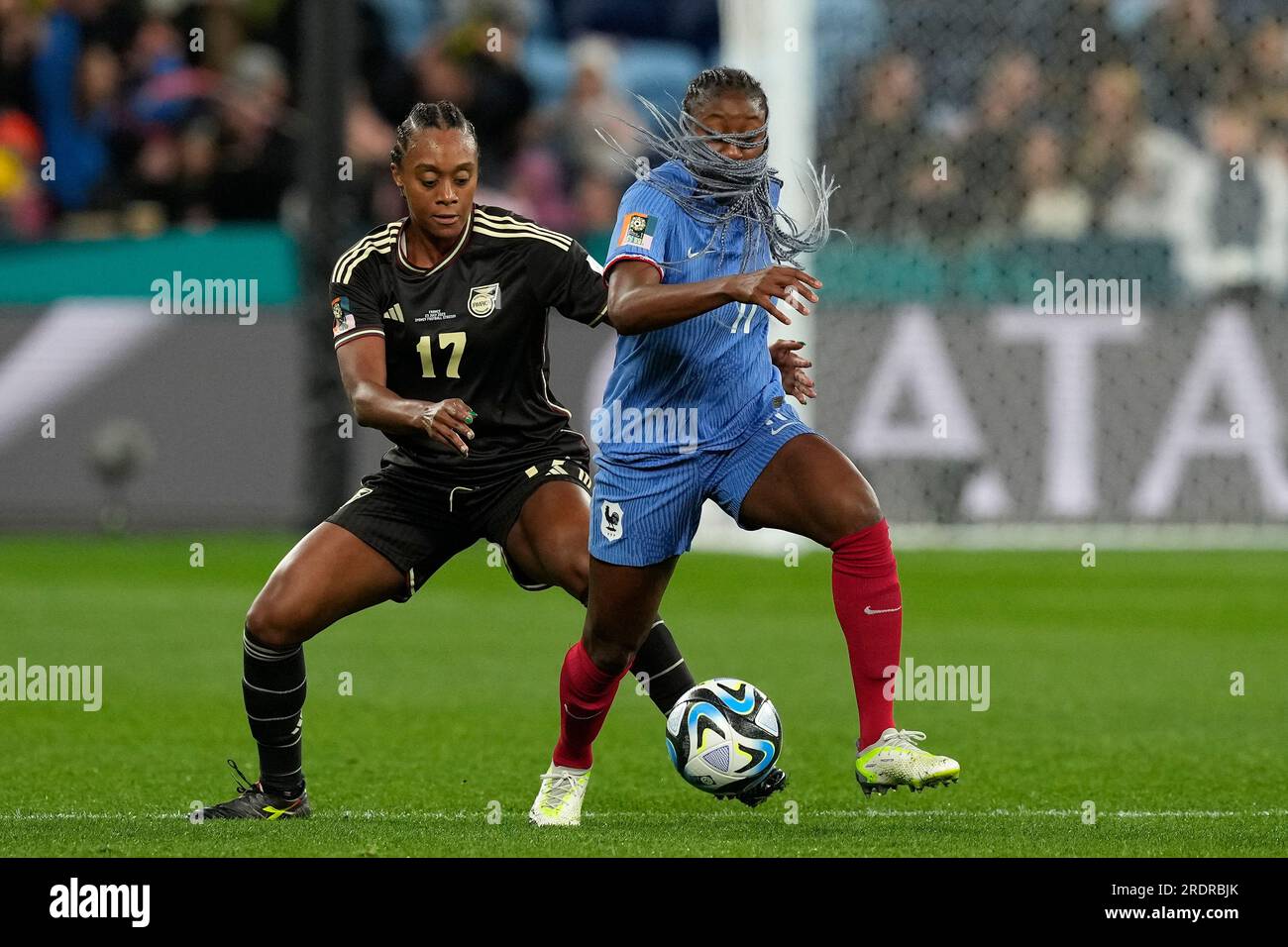 Jamaica's Allyson Swaby, left, challenges France's Kadidiatou Diani ...