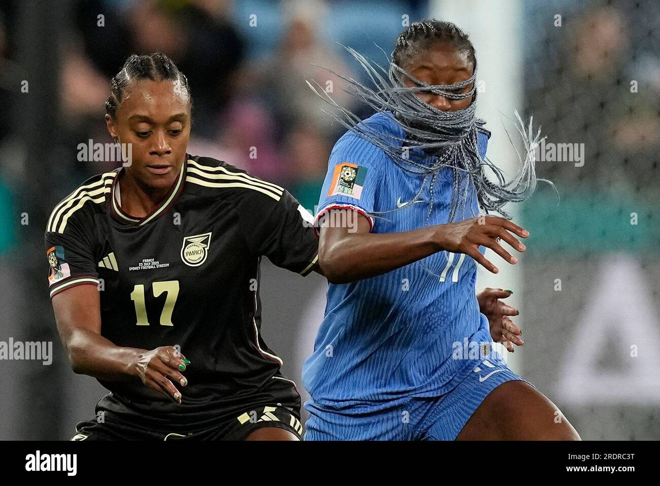 Jamaica's Allyson Swaby, left, challenges France's Kadidiatou Diani ...