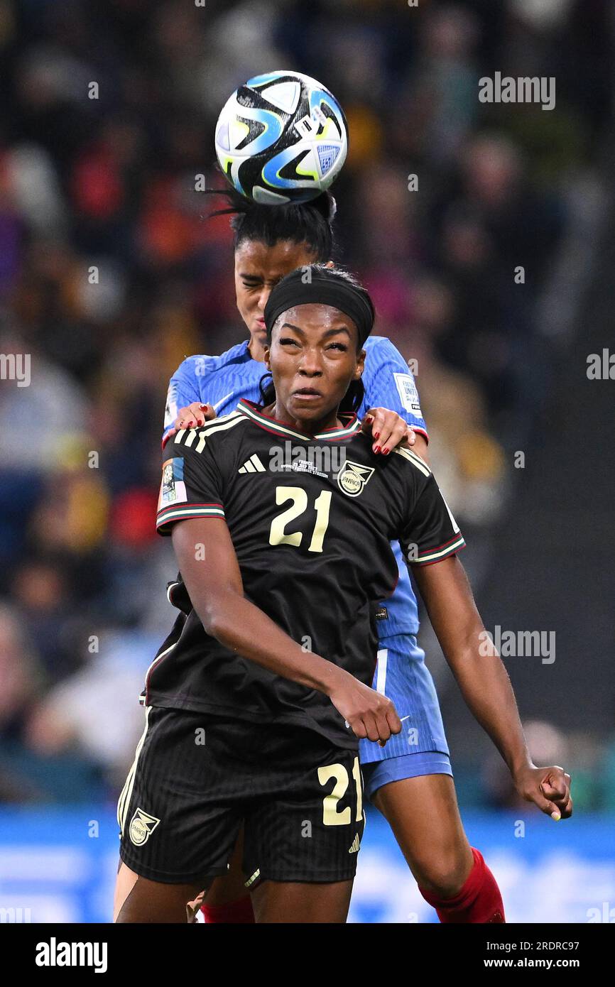 Sydney, Australia. 23rd July, 2023. Cheyna Matthews of Jamaica headers ...