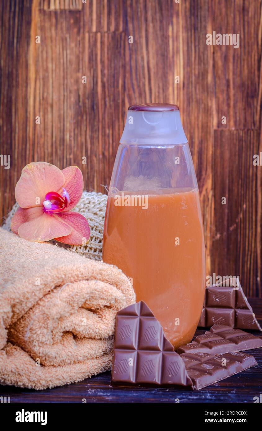 Shower gel with aroma of chocolate and reliability for bathing and ...