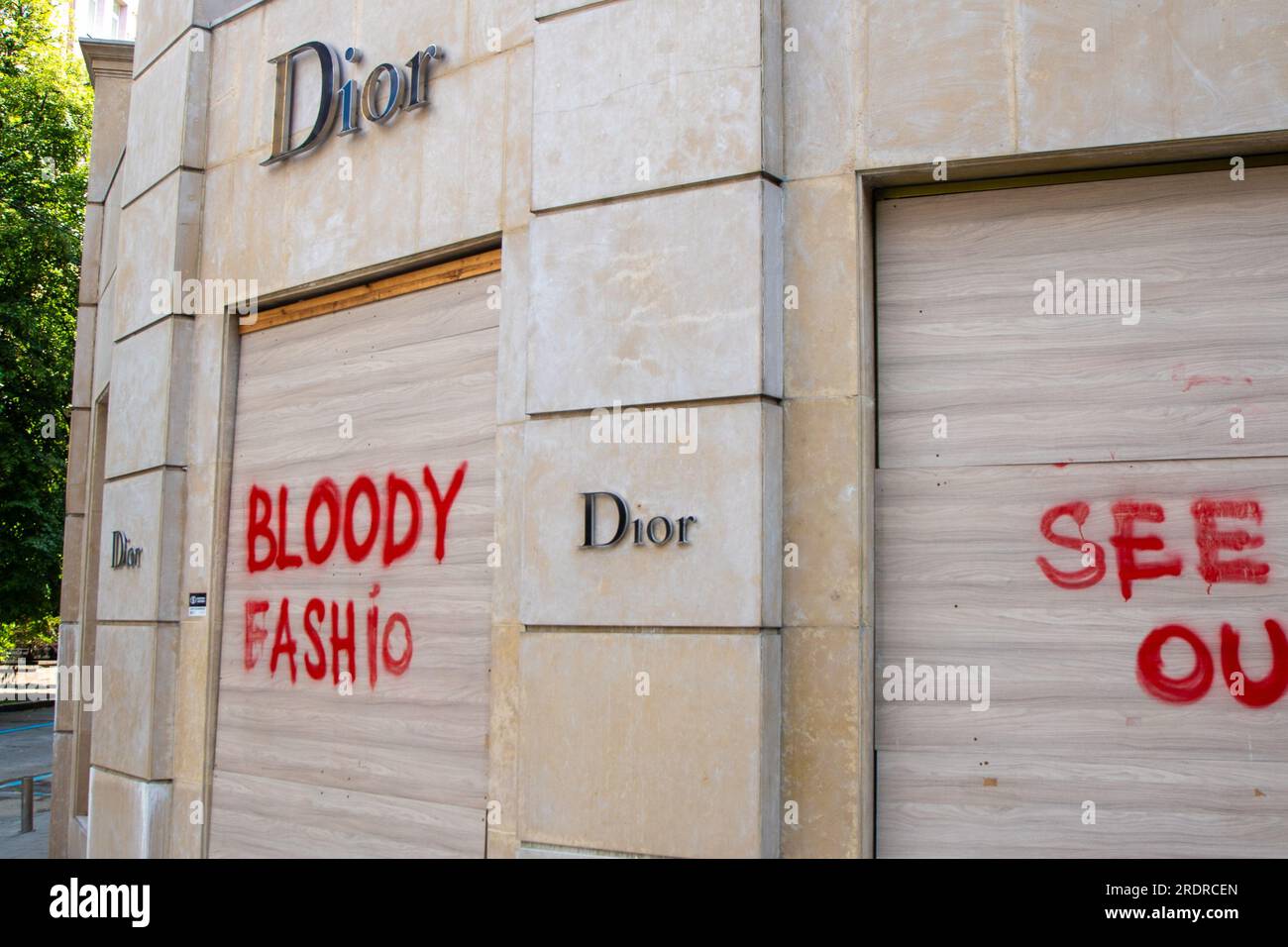 Signboard logo of the company DIOR on the store. Bloody fashion the ...