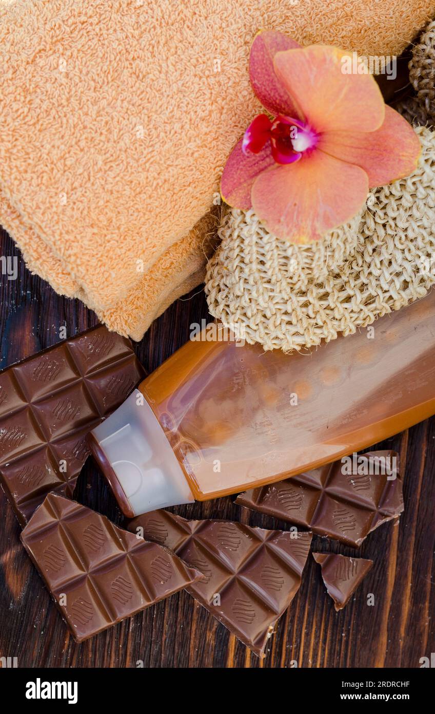 Shower gel with aroma of chocolate and reliability for bathing and ...