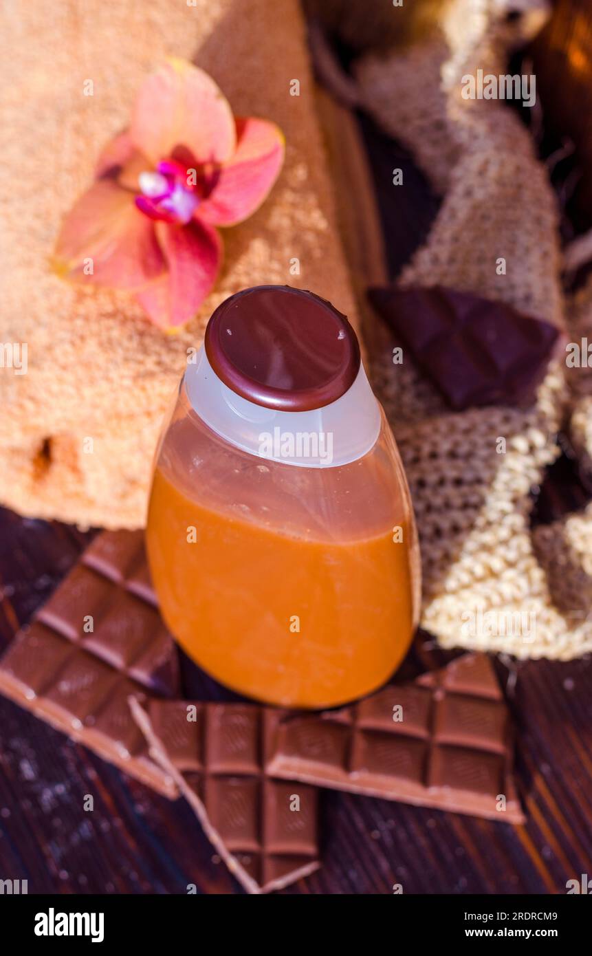 Shower gel with aroma of chocolate and reliability for bathing and ...